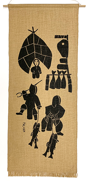 Helen Kalvak, Inuit burlap stencil print | Gorman Museum